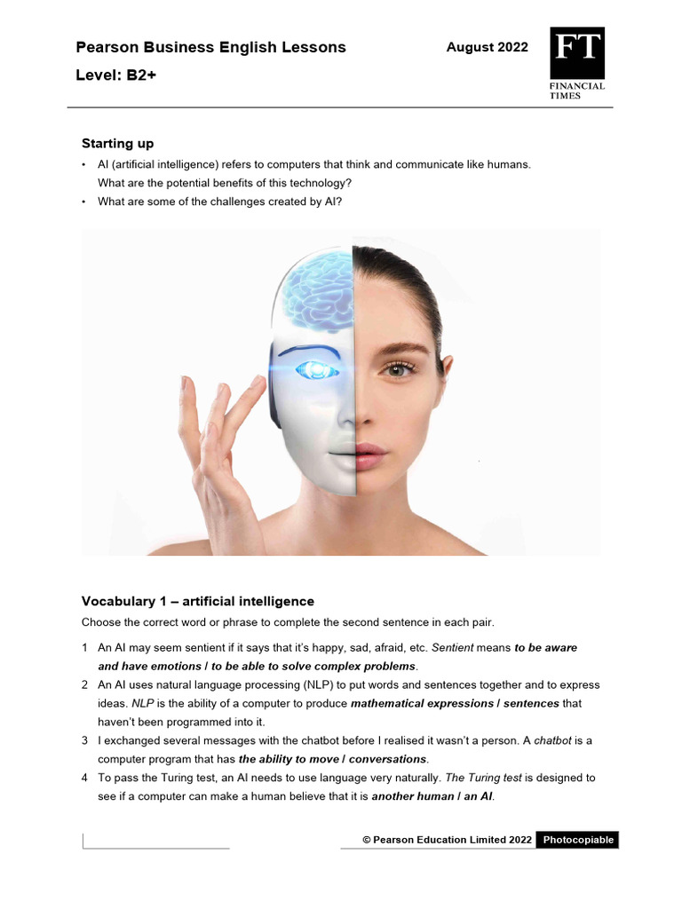 Business English Premier Lesson B2P Aug 2022 AI Life Sentience | PDF | Artificial Intelligence ...