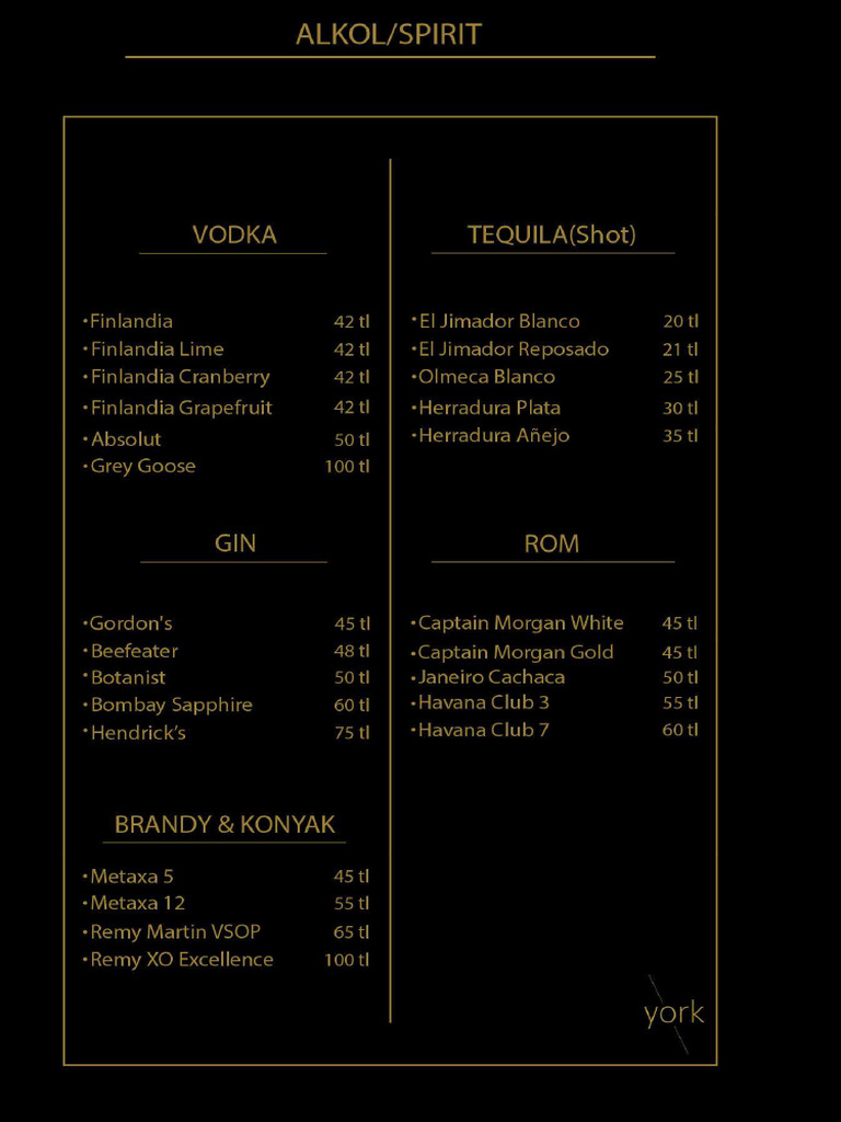 York Menu | PDF