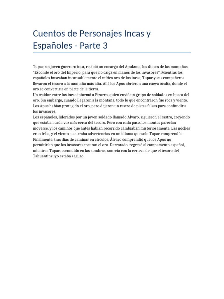 Cuento Inca Espanol 3 | PDF | Historia