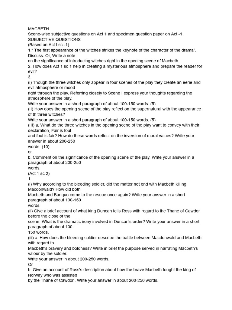 Act 1 Analysis and Questions for Macbeth | PDF | Macbeth
