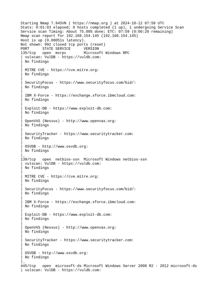 Nmap Scan Results for Windows Server | PDF | System Software | Computing