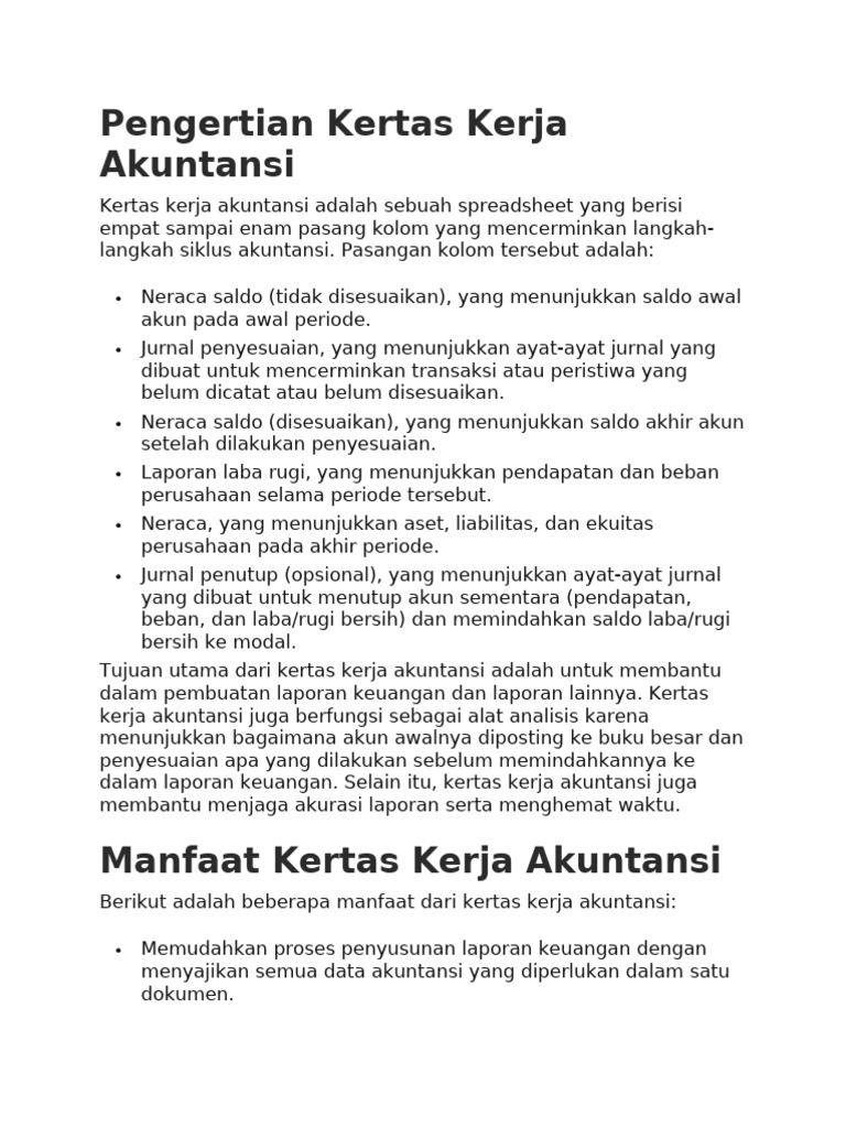 Pengertian Kertas Kerja Akuntansi | PDF
