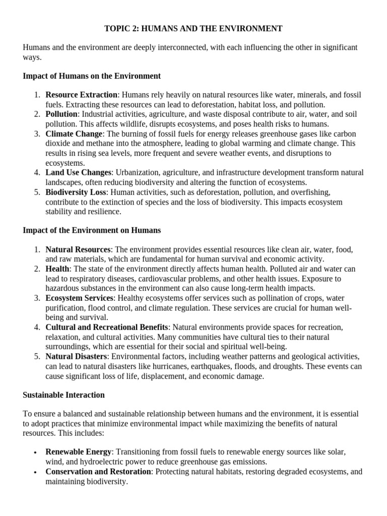 Topic 2 - Humans and the Environment | PDF | Natural Environment | Ecosystem