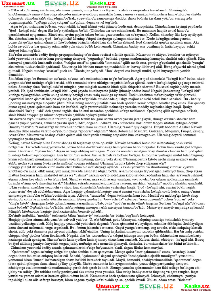 Ijod - Ko Ngil Ishi, Ijtimoiy Hodisa (O Tkir Hoshimov) - Uzsmart - Uz | PDF