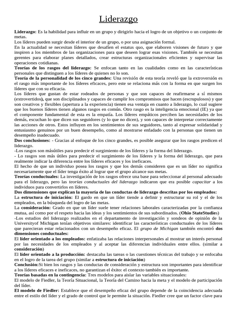 Resumen Capitulos 12 Al 17 Robbins | PDF | Liderazgo | Comportamiento