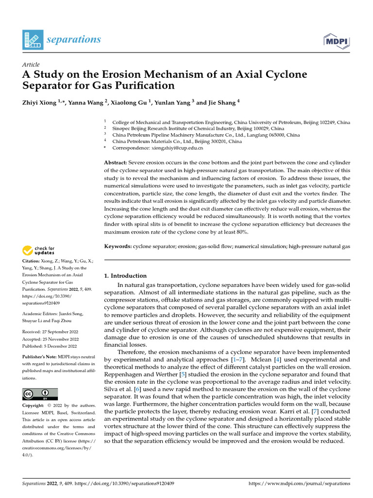 A Study On The Erosion Mechanism of An Axial Cyclone Separator For Gas ...