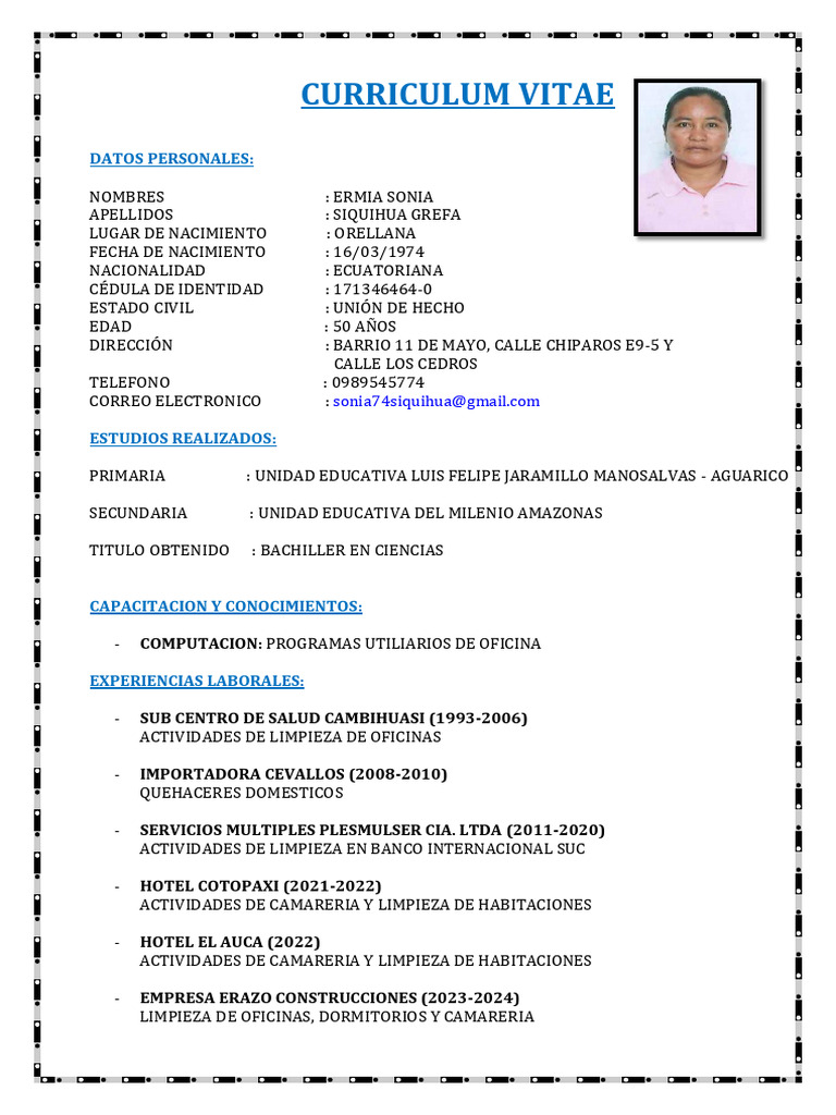 Currículum Vitae Sonia Siquihua | PDF