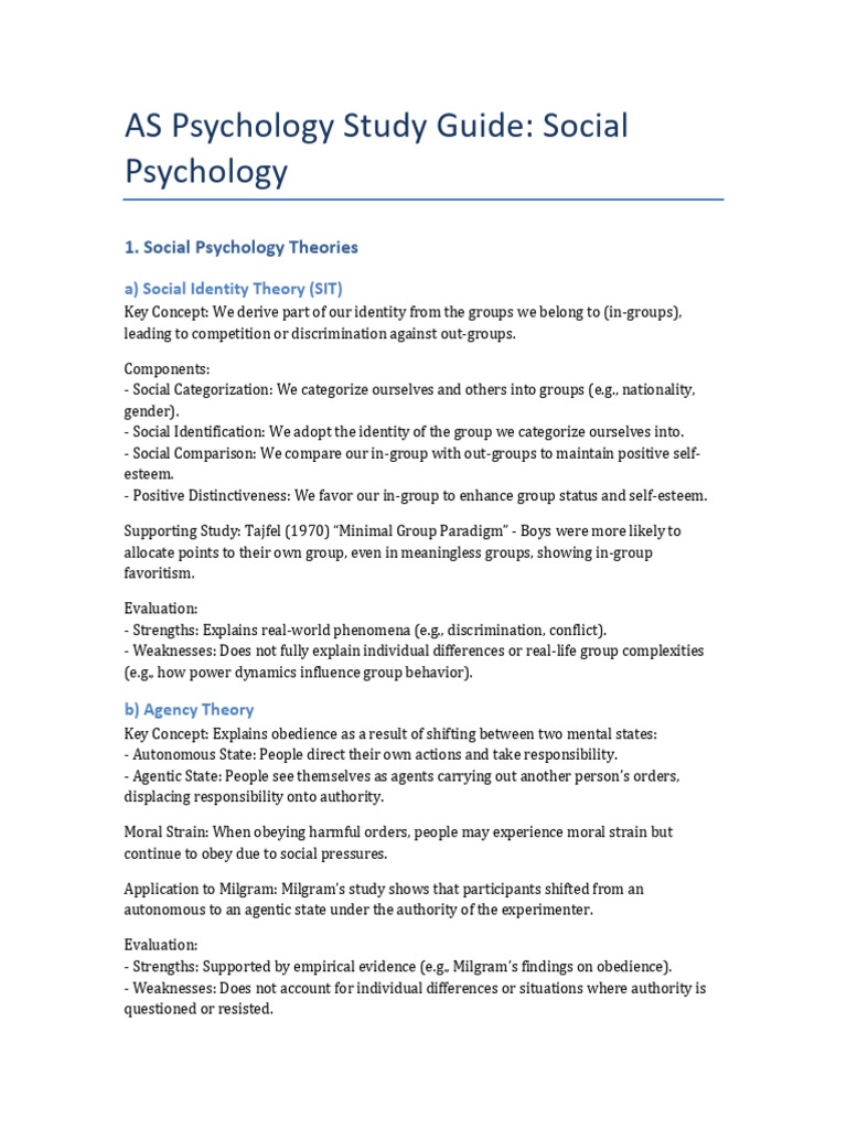 AS Psychology Social Psychology Study Guide | PDF | Obedience (Human ...