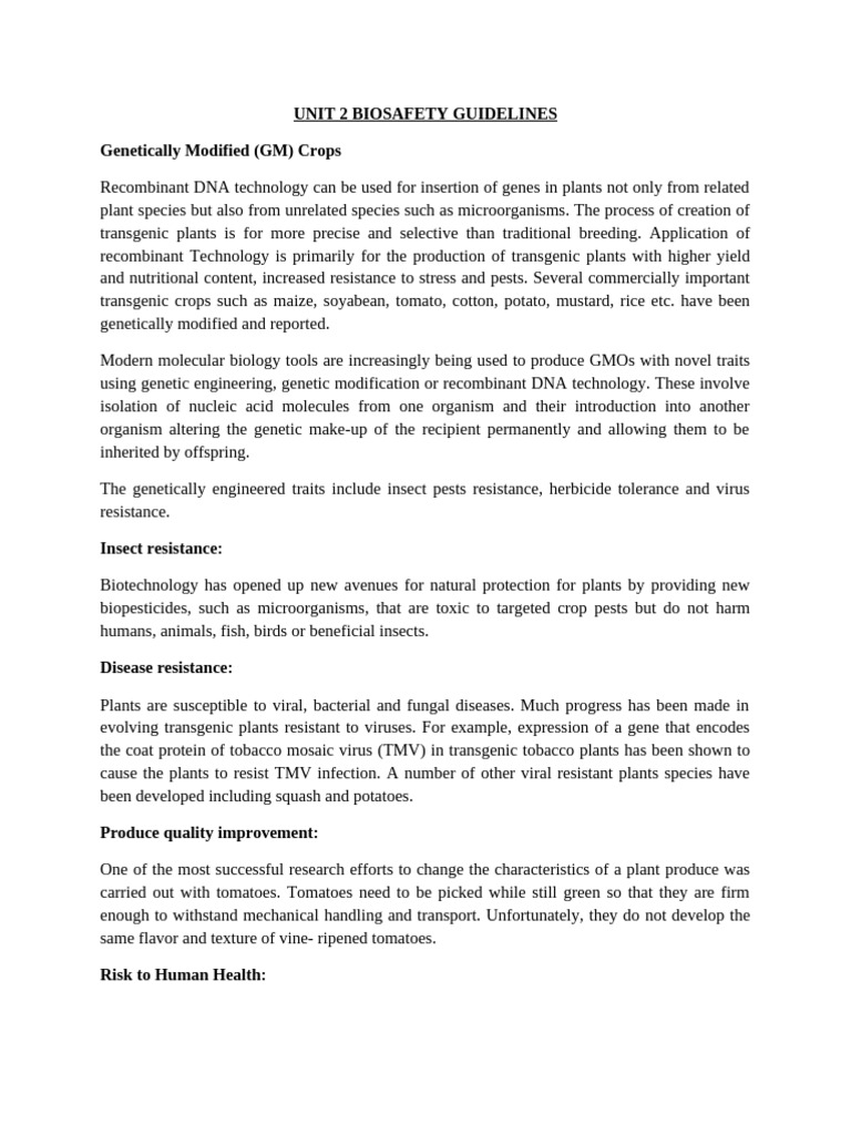 Biosafety Guidelines for GM Crops | PDF | Genetically Modified Crops ...