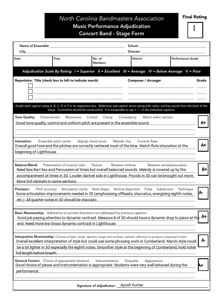 NCBA Stage Form and Rubric November 2017 Rev March 2018 | PDF | Harmony ...
