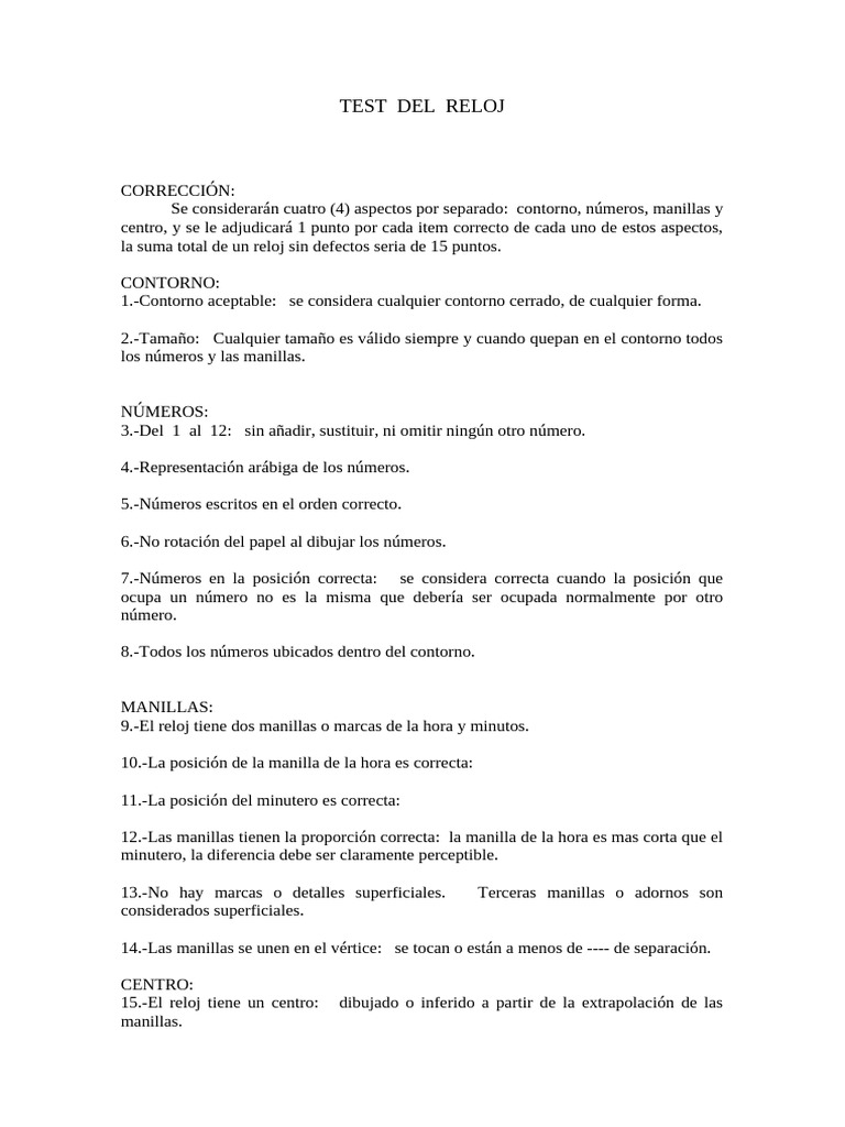 Instrucciones para el Test del Reloj | PDF | Reloj