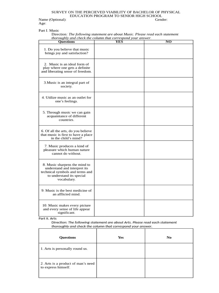 Questionnaire. THESIS Final | PDF | Physical Fitness | Psychology