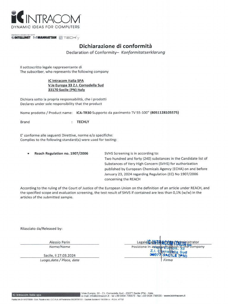 ICA-TR30 Dichiarazione Reach | PDF