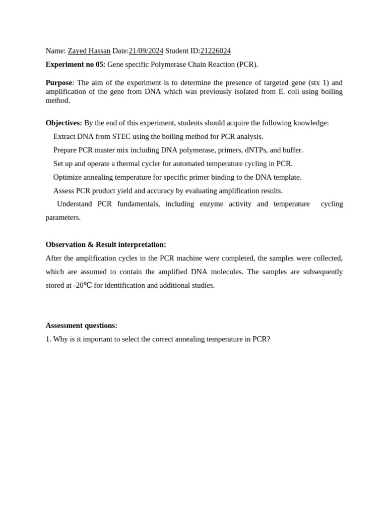 Gene-Specific PCR for E. coli Detection | PDF | Polymerase Chain ...