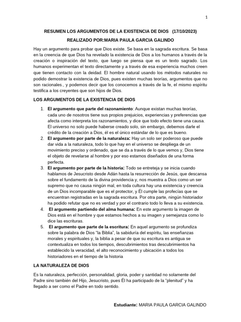 Resumen Los Argumentos de La Existencia de Dios | PDF | Dios | Existencia de dios