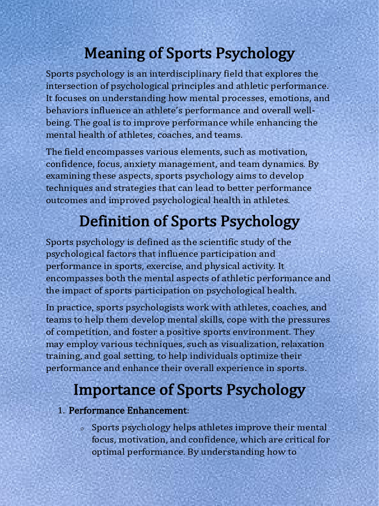 Meaning of Sports Psychology | PDF | Psychology | Mental Health
