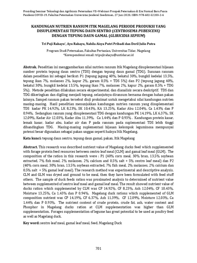 Nutrisi Ransum Itik Magelang TDS vs TDG | PDF | Kesehatan Holistik ...