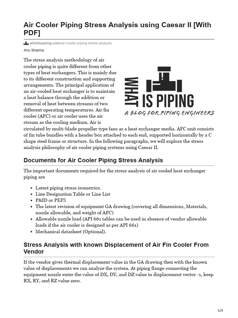 Air Cooler Piping Stress Analysis Using Caesar II With PDF | PDF | Heat Exchanger | Stress ...