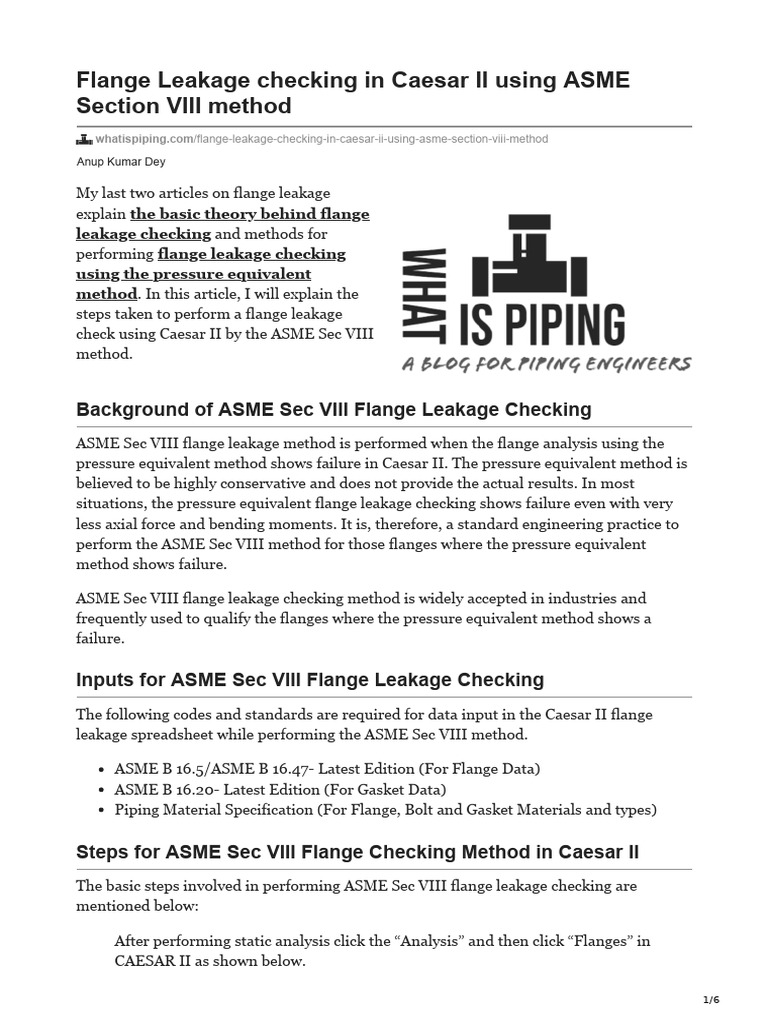 Flange Leakage checking in Caesar II using ASME Section VIII method ...