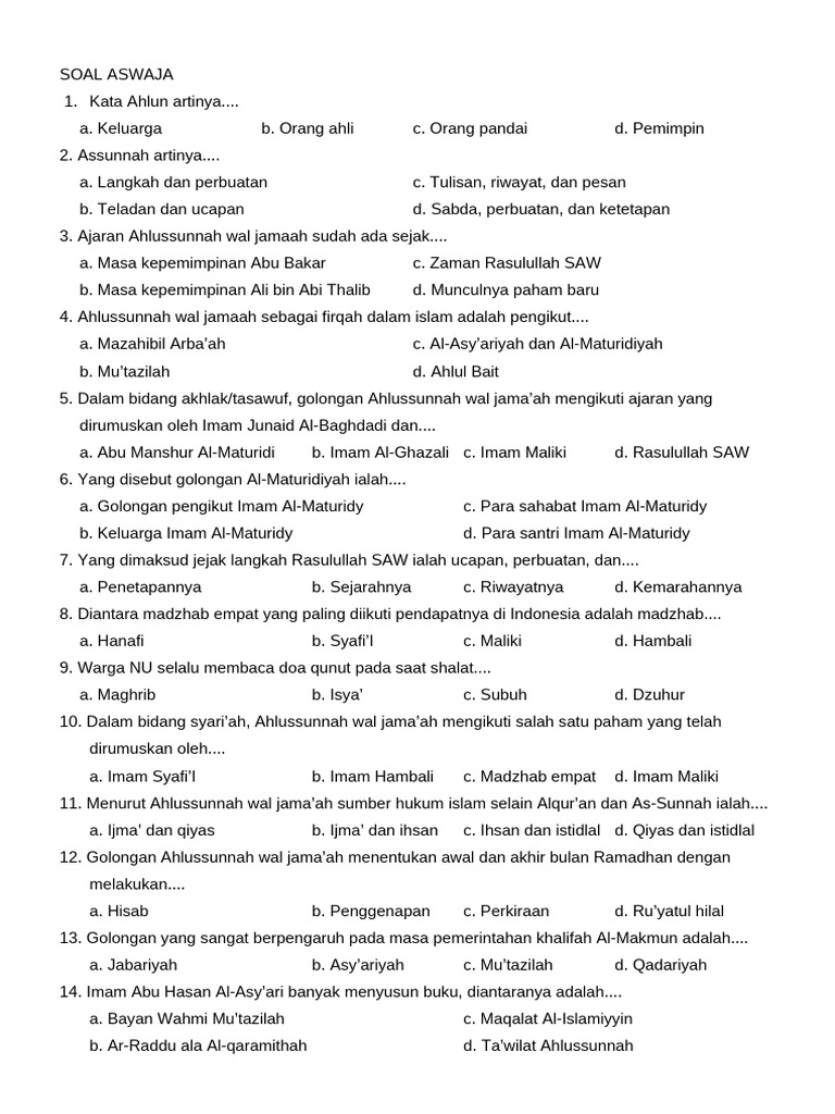 Soal Aswaja | PDF