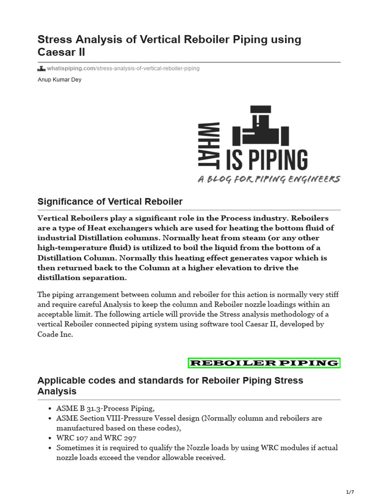 Stress Analysis of Vertical Reboiler Piping using Caesar II | PDF ...
