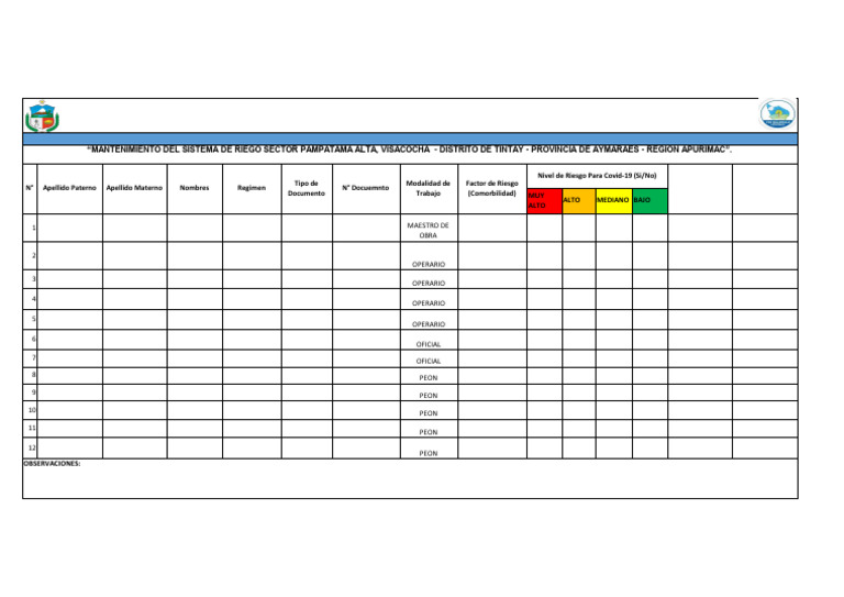 Nomina De Trabajadores Trabajor Pdf
