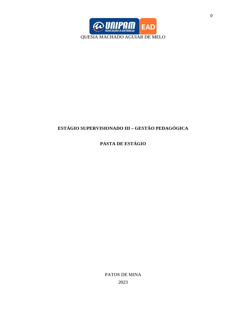QUESIA MACHADO AGUIAR DE MELO Relatorio Final | PDF | Pedagogia | Pré ...