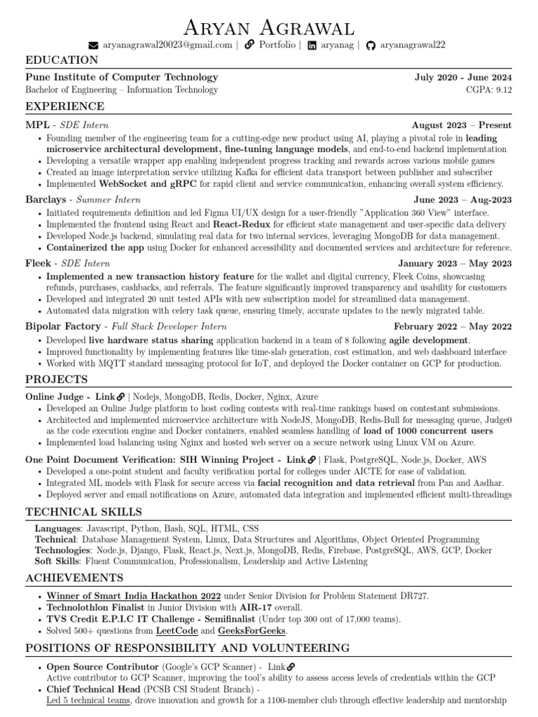 Aryan Agrawal Resume Public | PDF | Postgre Sql | Computing