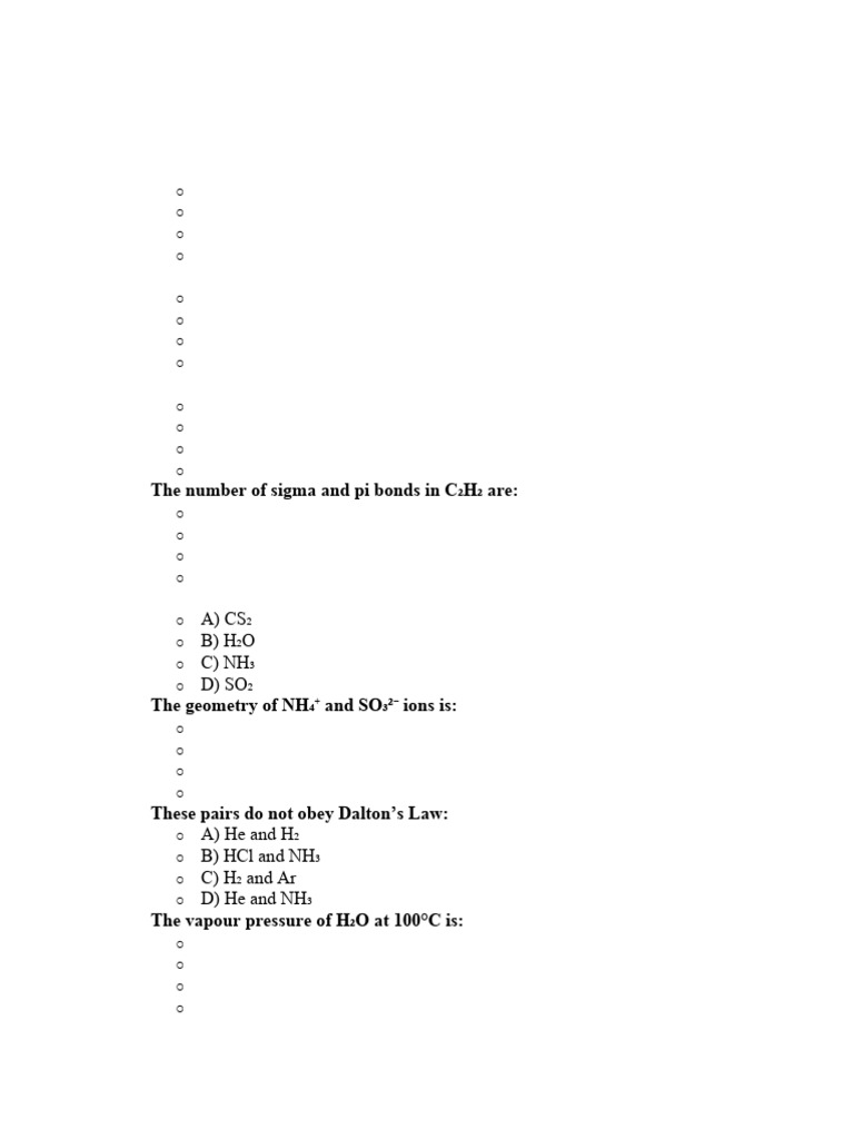 Chemistry Paper Mcqs | PDF | Chemical Bond | Chemistry