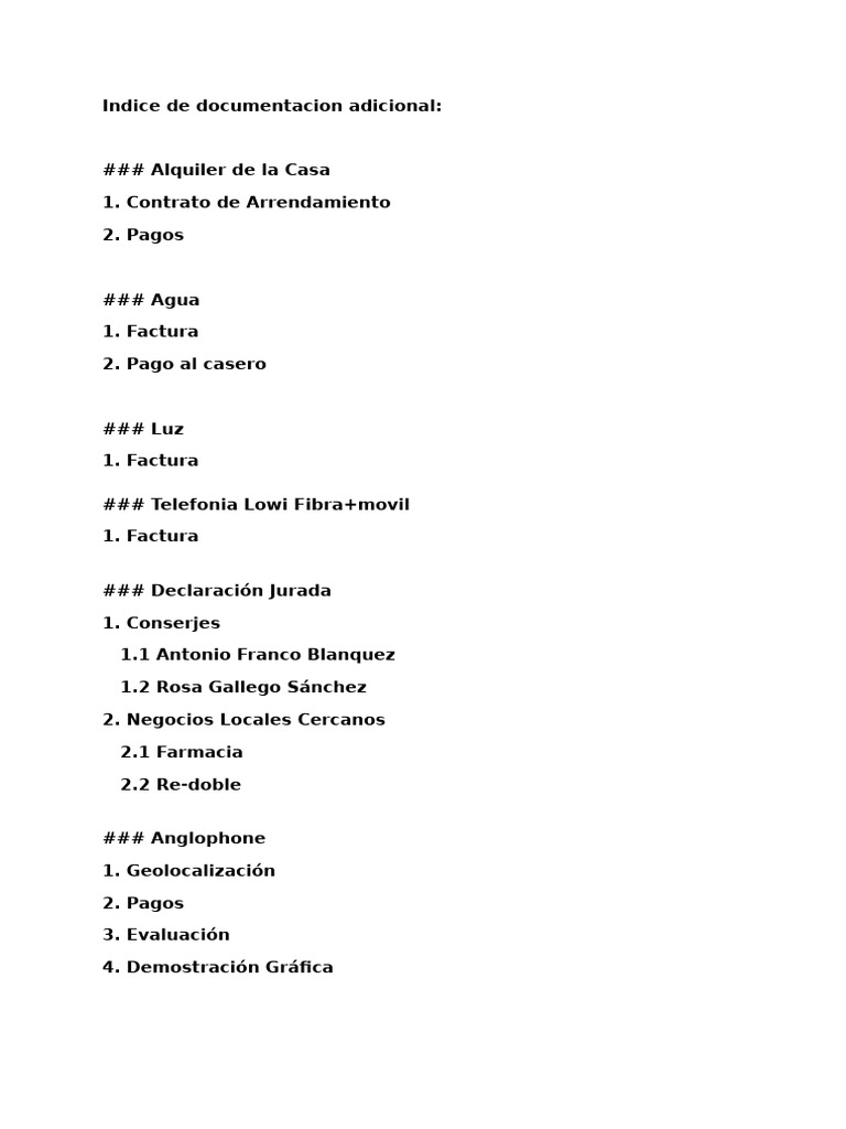 Indice de Documentacion Adicional | PDF