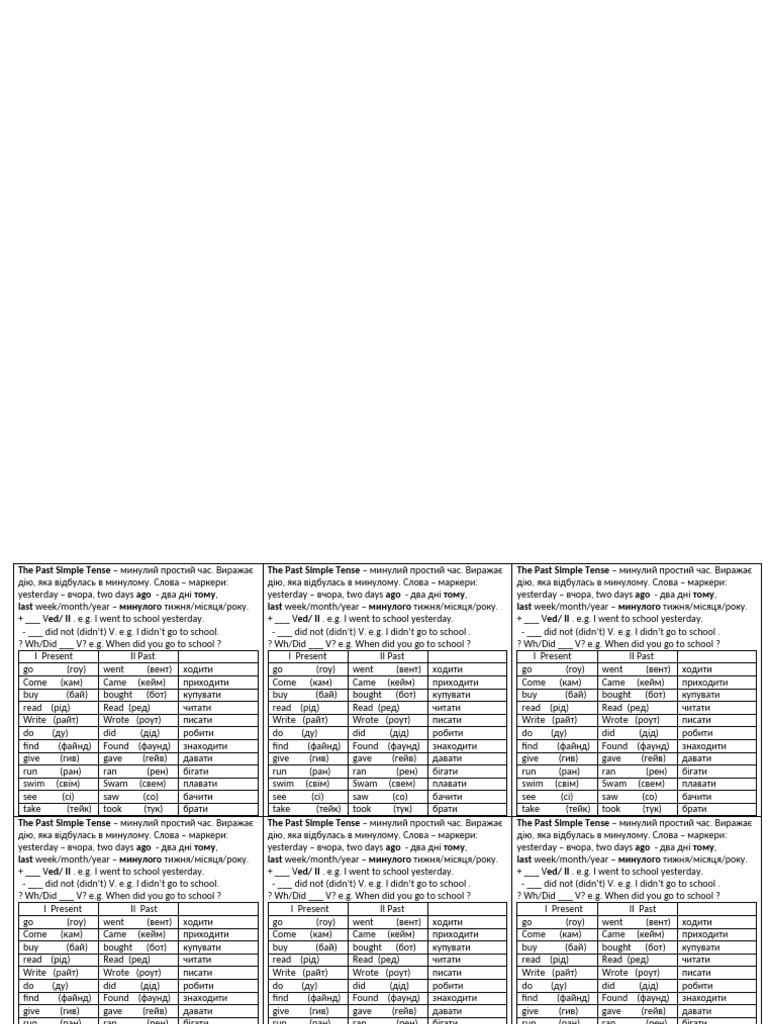 Past Simple Table | PDF