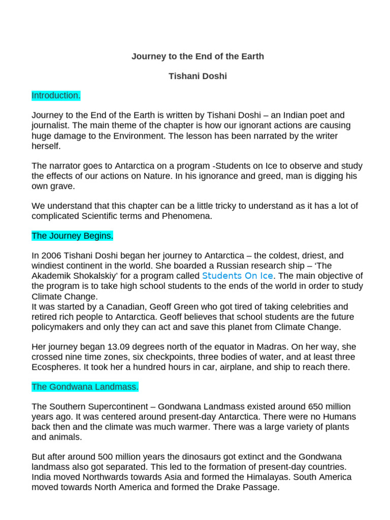 Journey To The End of The Earth | PDF | Antarctica | Climate Change