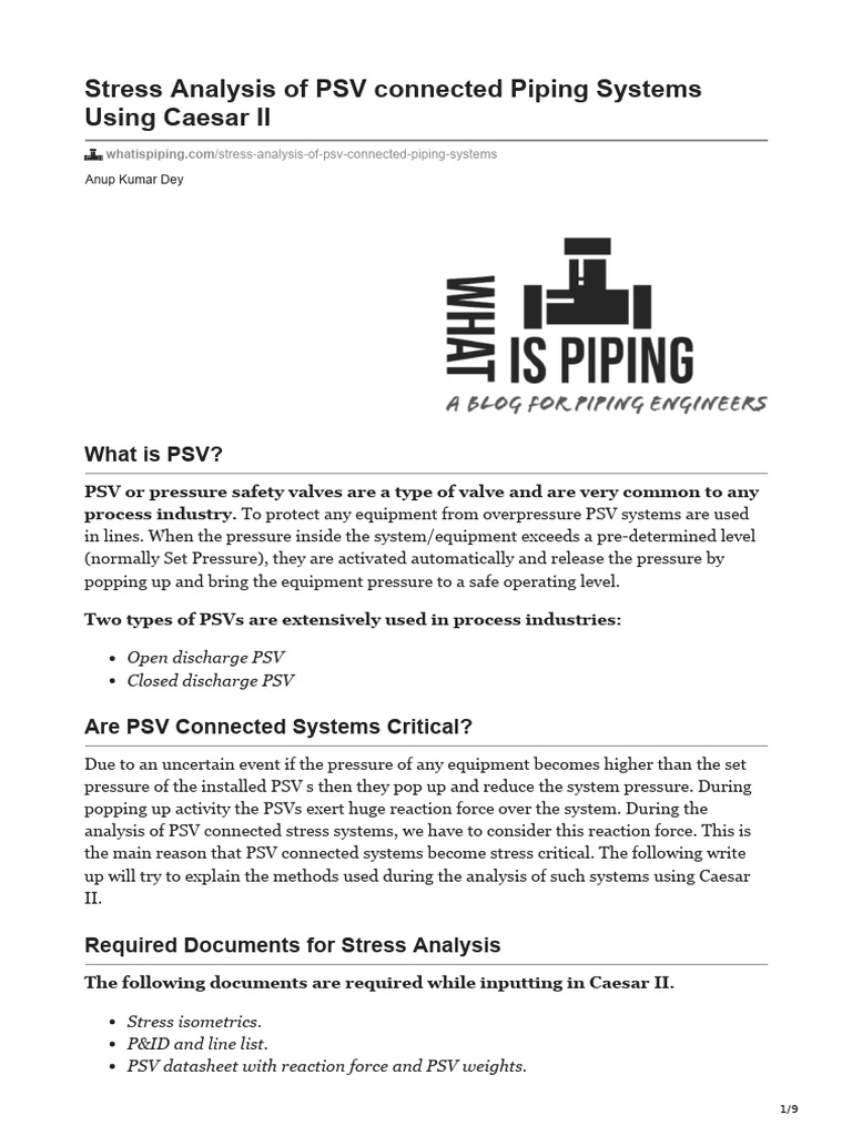 Stress Analysis of PSV Connected Piping Systems Using Caesar II | PDF ...