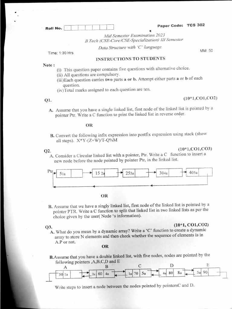 3rd Sem Mid Term Oct 2023 B.tech Cse | PDF