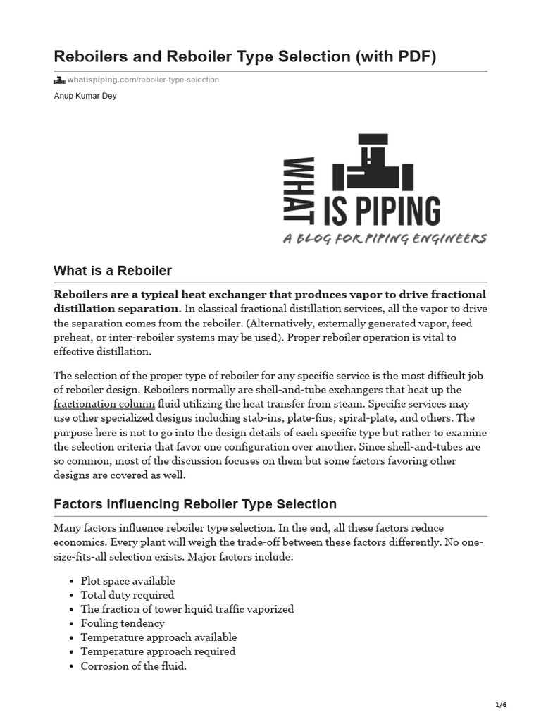 Reboilers and Reboiler Type Selection With PDF | PDF | Distillation ...