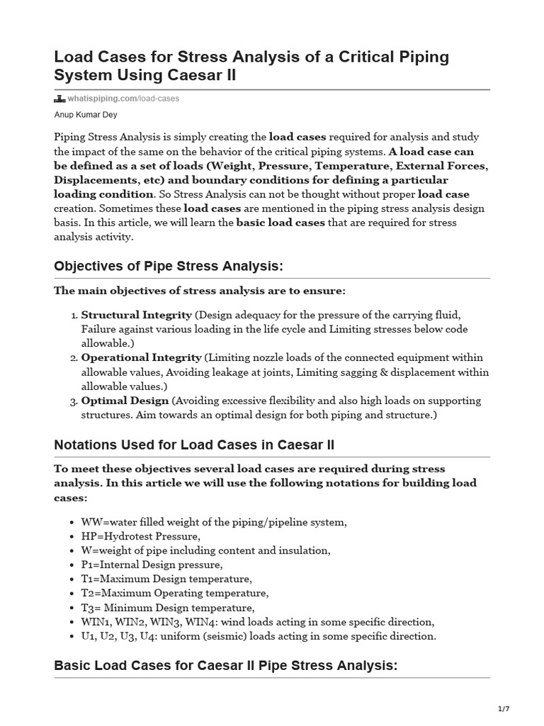 Load Cases for Stress Analysis of a Critical Piping System Using Caesar ... Load Cases for Stress Analysis of a Critical Piping System Using Caesar ...