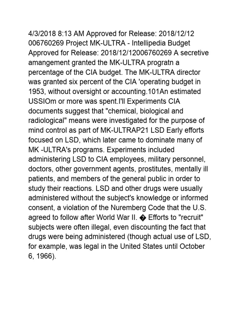 CIA's MK-ULTRA Budget Secrets | PDF