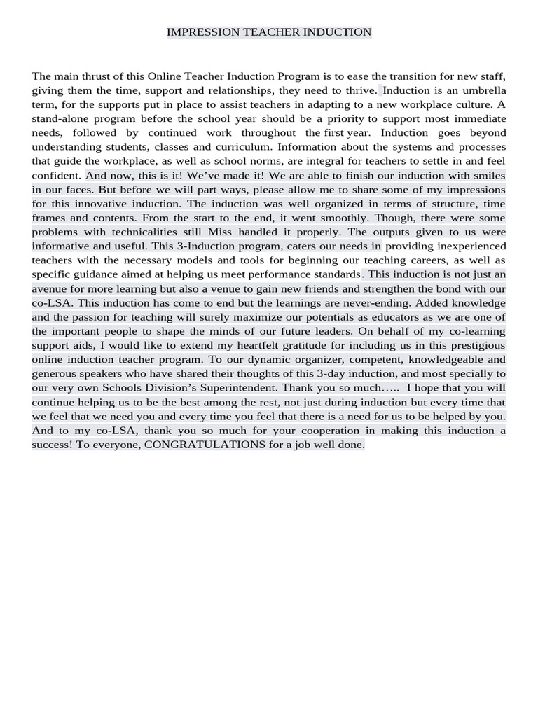 Impression Teacher Induction | PDF | Behavior Modification | Human Communication