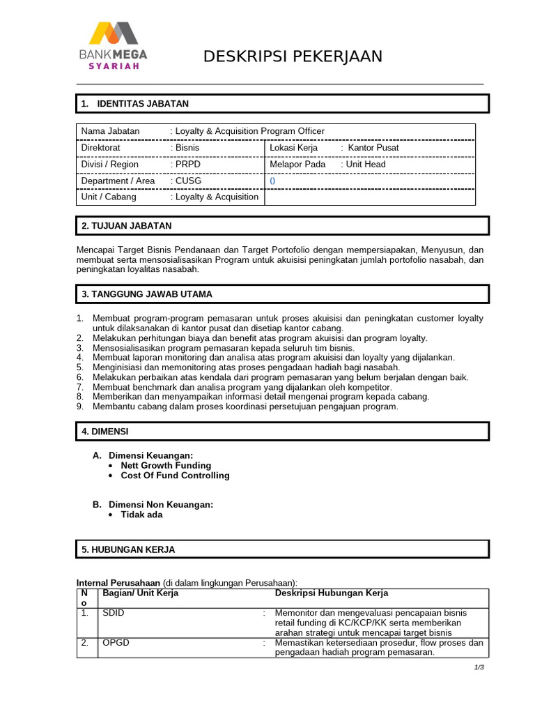 Template Job Desc - New 2024 - Officer | PDF | Bisnis