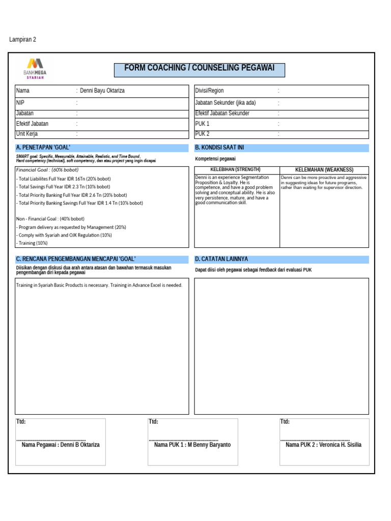 Lampiran 2 - Form Coaching-Counseling Pegawai - Denny v2 | PDF