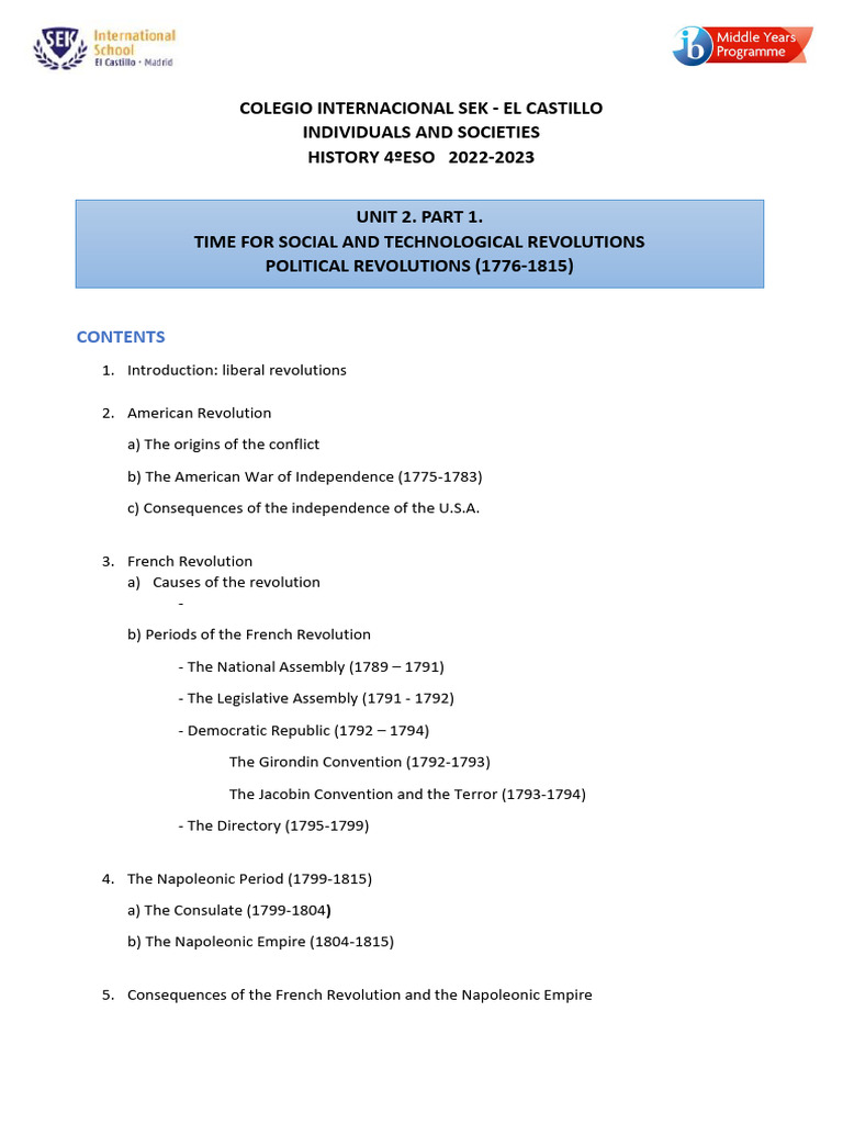 Unit 2 Notes American and French Revolutions | PDF | Napoleon | First ...