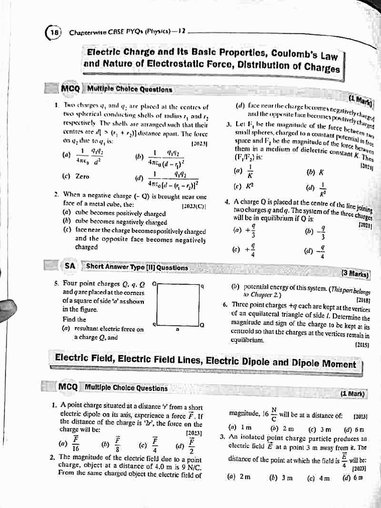 Electrostatics Pyq and Answers | PDF