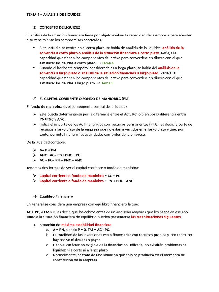 TEMA 4 - CONCEPTO DE LIQUIDEZ | PDF | Capital de trabajo | Liquidez de mercado