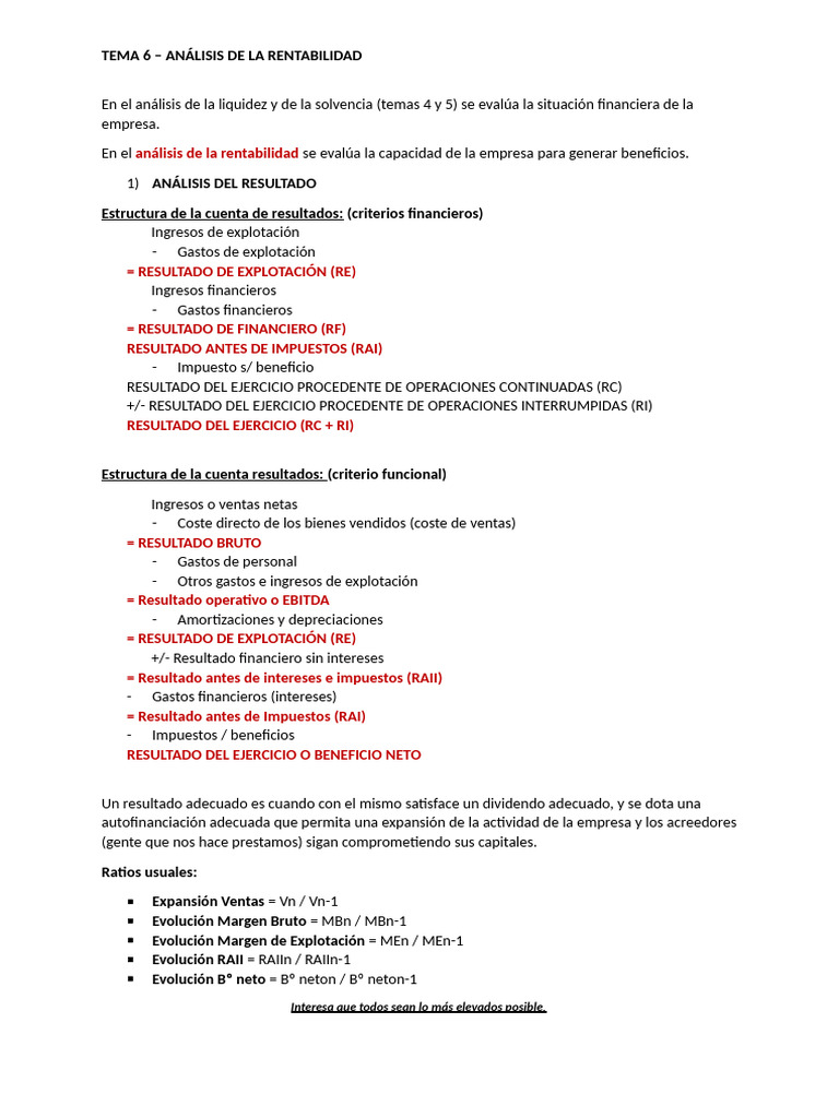 TEMA 6 -ANÁLISIS DE LA RENTABILIDAD | PDF | Rentabilidad sobre recursos propios | Apalancamiento ...