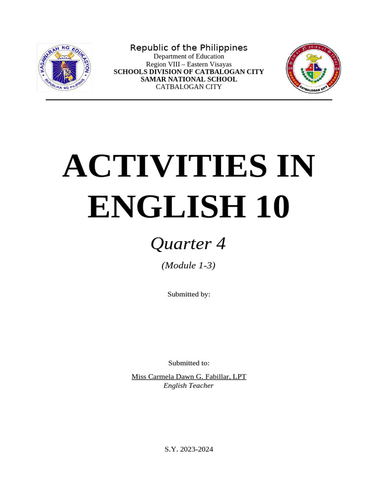 Activities in English 10 Performance Task 1 | PDF | Computers