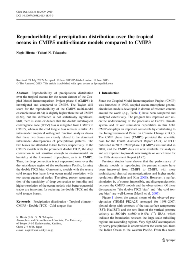 Reproducibility of Precipitation Distribution Over The Tropical Oceans in CMIP5 Multi-Climate ...