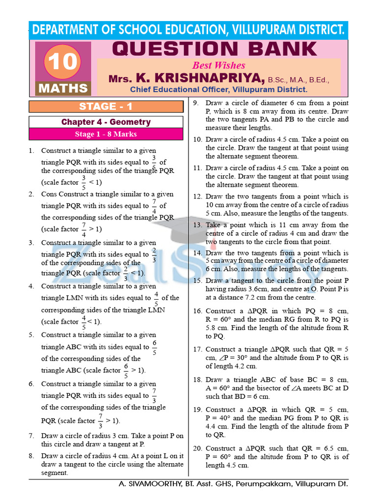 X Maths - Q Bank EM - 2, 5, 8 Marks | PDF | Triangle | Circle
