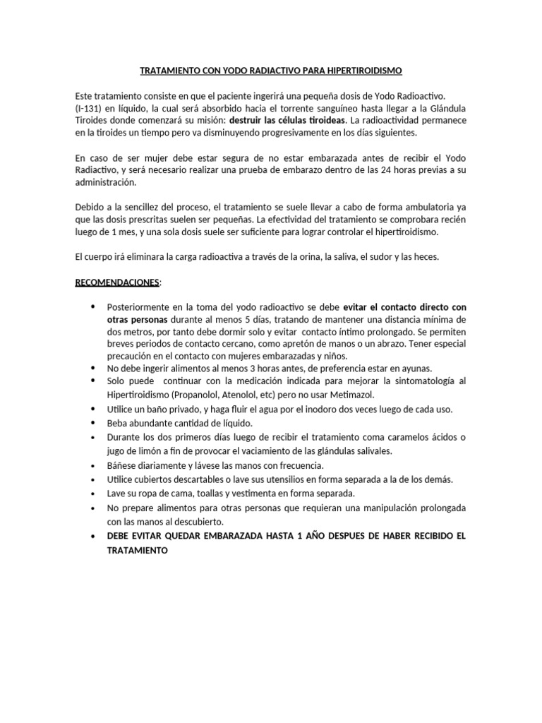 RECOMENDACIONES PARA TRATAMIENTO CON YODO RADIACTIVO | PDF ...