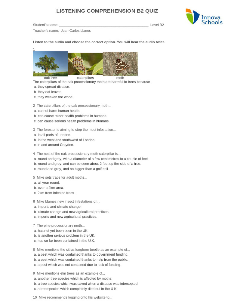 Listening Comprehension B2 Quiz | PDF | Home & Garden