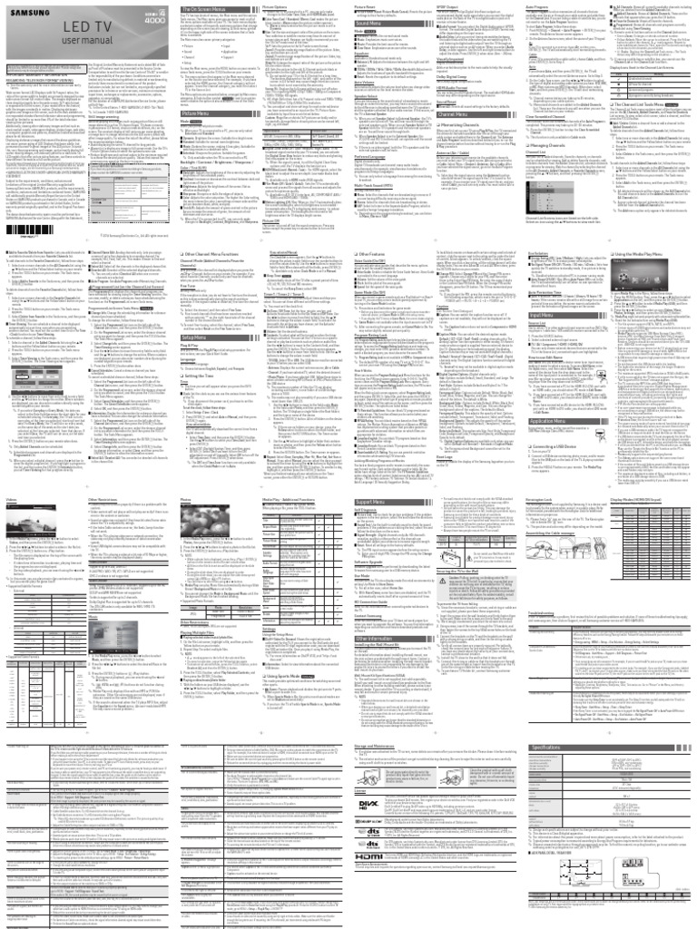 Samsung TV User Manual Overview | PDF | Television | Hdmi